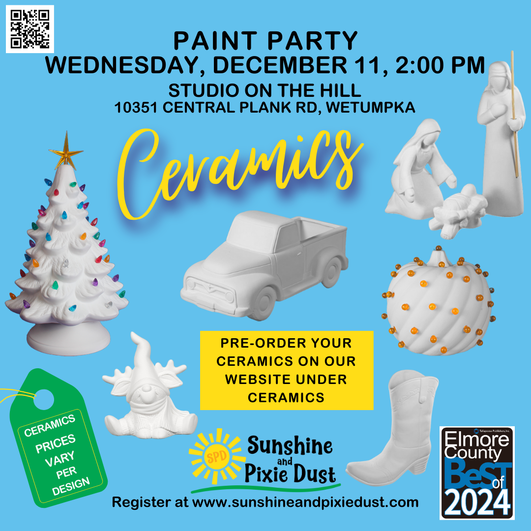 12/11/2024 PM 02:00 Ceramic Paint Party (SPD Studio) – Sunshine and Pixie Dust