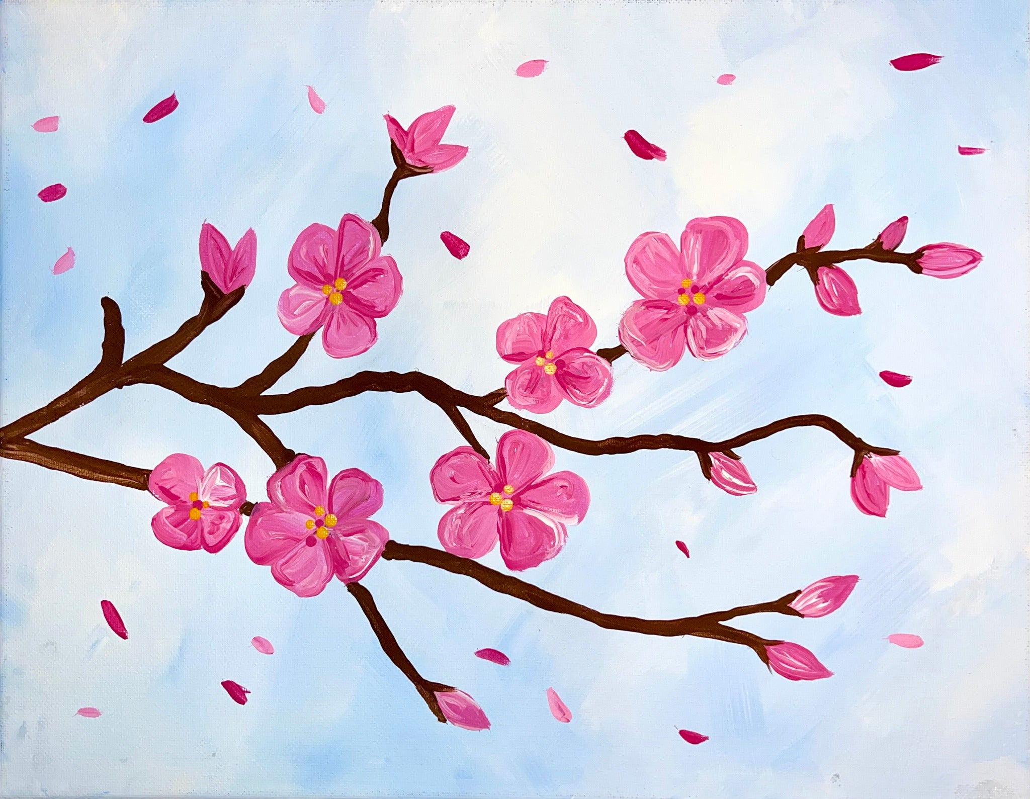 Cherry Blossoms 11x14 Canvas Paint Kit – DIY Art Set All Ages, Traced ...